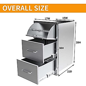 KODOM Outdoor Kitchen Stainless Steel Double Access Drawers with Paper Towel Holder Combo for Outdoor Kitchen Island or Grill Station（Overall Size: 17W x 30H x 21D Inch）