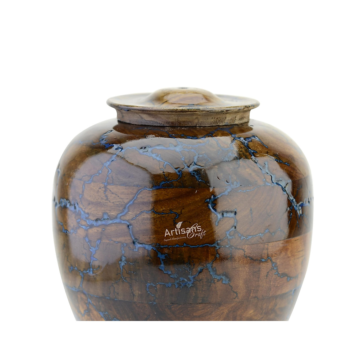 Handmade Rosewood Cremation Urn for Human Ashes Adults Male Female – Lichtenburg Figure Resin Burial Funeral Round Keepsake Memorial Urns (Blue Resin, Medium Ashes Holding Capacity 120 Cubic Inches)