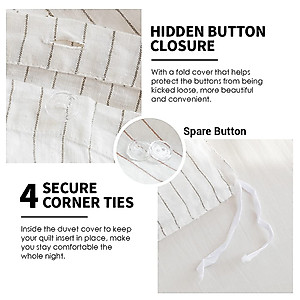 Simple&Opulence 100% Linen Duvet Cover Set 3pcs Yarn Dyed Vertical Pinstripe Ticking Pattern Natural French Washed Flax Breathable Farmhouse Bedding - Grey Stripe, King Size