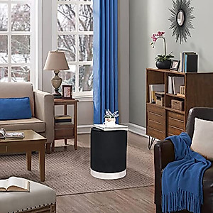 Adeco Round Upholstered Velvet Ottoman with Silver Metal Base, Makeup Vanity Chair Soft Compact Padded Foot Rest Stool for Living Room Bedroom, Black