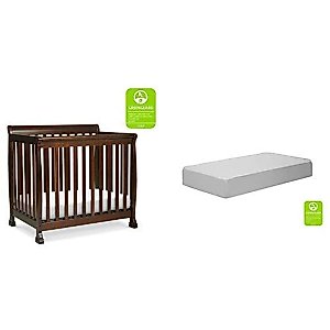 Davini Kalani 4-in-1 Mini Crib and Twin Bed in Espresso with Complete Slumber Mini Crib Mattress