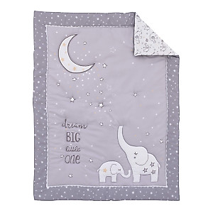 Little Love by NoJo Dream Big Little Elephant Grey, White and Gold 3 Piece Crib Bedding Set - Comforter, Fitted Crib Sheet, Dust Ruffle