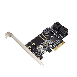 Internal 5 Port Non-Raid SATA III 6GB/S Pci-E X4 Controller Card for Desktop PC Support SSD and HDD with Low Profile Bracket. JMB585 Chipset