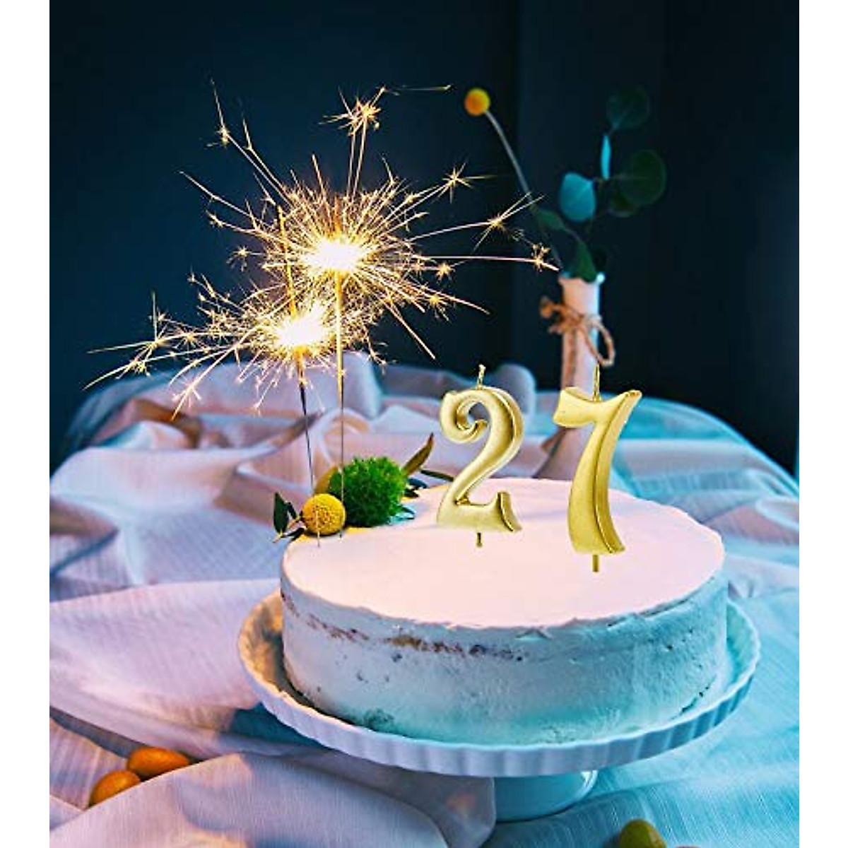 Bailym Gold 27th Birthday Candles, Number 27 Cake Topper for Birthday Decorations