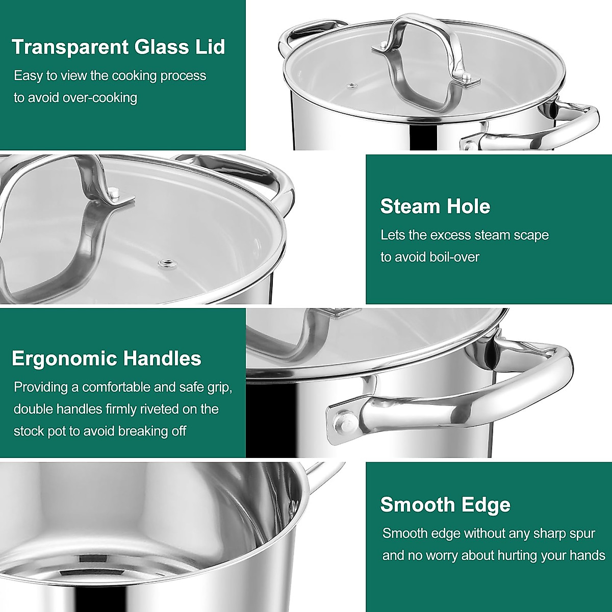 TeamFar 5 QT Stock Pot, Tri-ply Bottom Stainless Steel Stockpot Cooking Soup Pasta Pot with Lid for Gas/Induction/Electric Stoves, Non-toxic & Heavy Duty, Double Handles & Dishwasher Safe