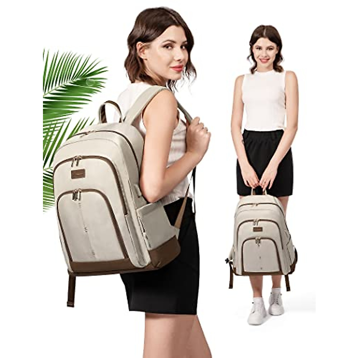 LOVEVOOK Large Travel Laptop Backpack Women,17.3 Inch Water Resistant Travel Backpack,Work Computer Back Pack for Business Daypack,Khaki