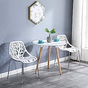 Bonnlo Modern Stackable Chair Set of 4,Kitchen White Dining Chairs,Birch Sapling Comfy Chairs for Dining Room,Living Room,Waiting Room (White)