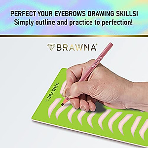 BRAWNA [ Upgraded Version ] Eyebrow Practice Stencil with Microblading Practice Skin | Microblading Template for Eyebrow Tattoo | Microblading Training Supplies | PMU Kit | 10 brow Shapes