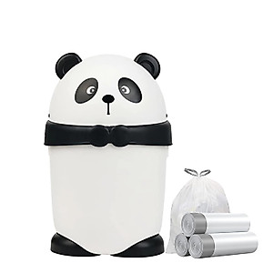 Aiabaleaft Cute Cartoon Panda Wastebasket with Swing Lid Black and White Plastic Trash Can for Bathrooms,Kitchens,Offices,Waste Basket for Dressing Table (White)