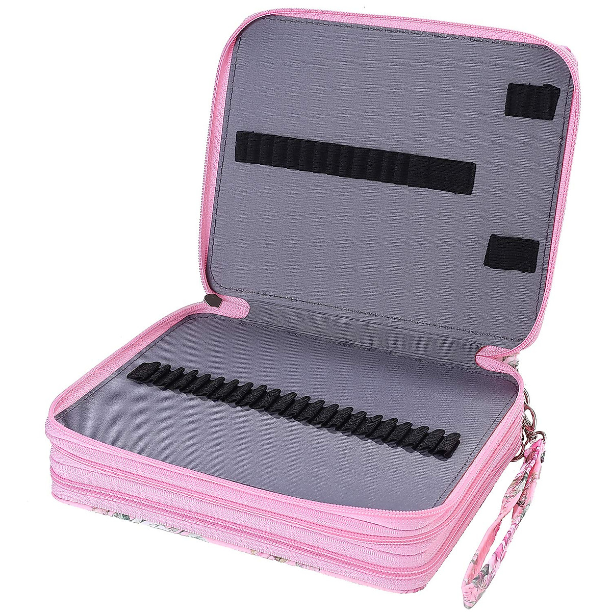 Shulaner 120 Slots Colored Pencil Case with Zipper Closure Large Capacity Pink Rose Oxford Pen Organizer Flower Pencil Holder