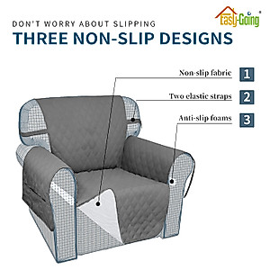 Easy-Going Waterproof Oversized Loveseat Covers Leakproof Couch Cover for 2 Cushion Couch Sofa Cover Washable Sofa Slipcover Non-Slip Furniture Protector with Pocket for Pets (Medium-XL, Grey)