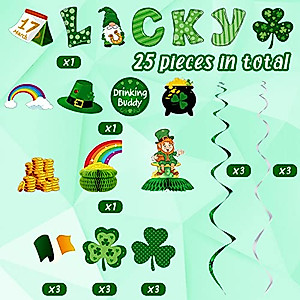 Zonon 19 Pieces St. Patrick's Day Banner St. Patrick's Day Honeycomb Centerpiece St. Patrick' Day Hanging Decorations Shamrock Cutouts Cards St. Patrick's Day Baby Shower Decorations Procession