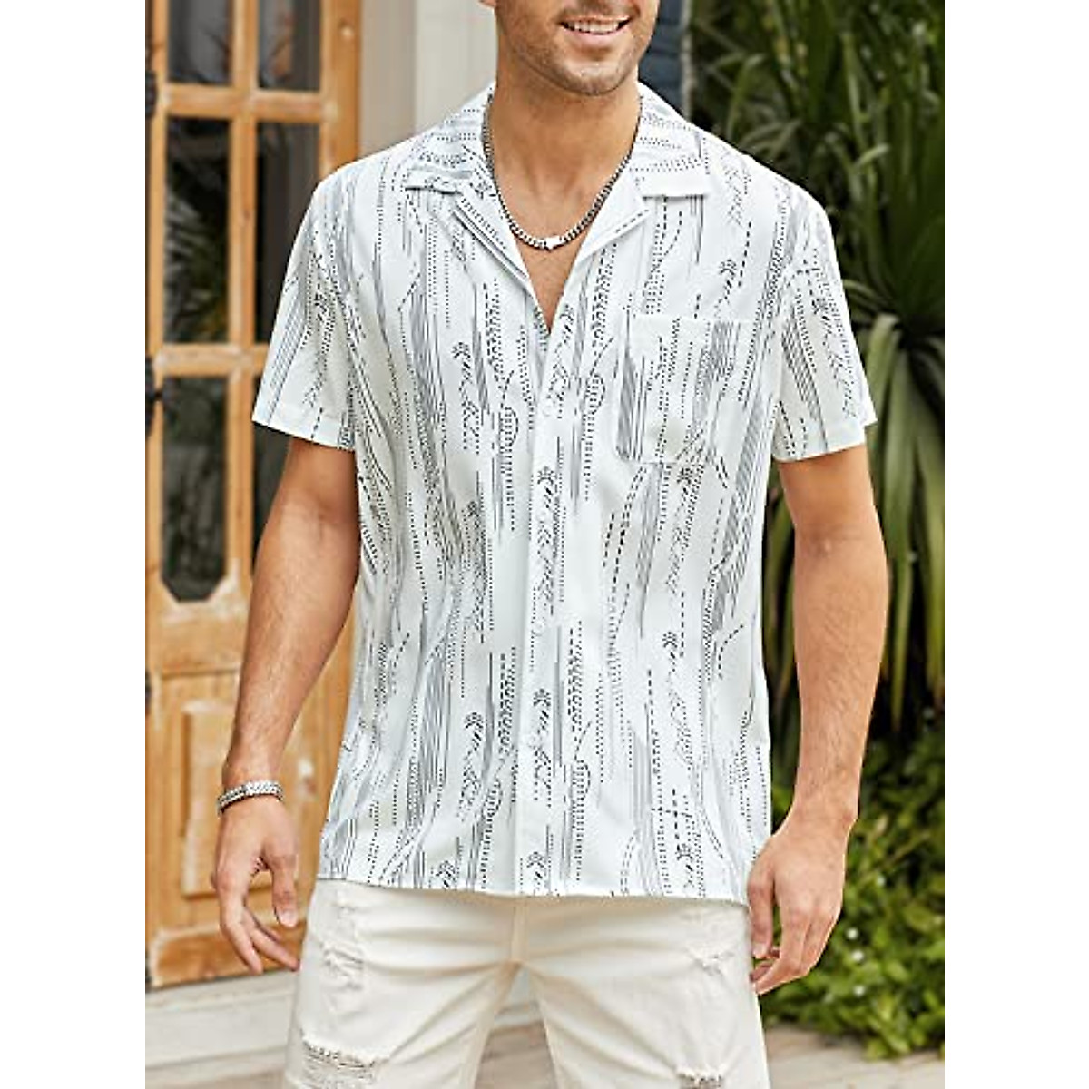 JMIERR Men Casual Button Down Hawaiian Shirt Short Sleeve Holiday Resort Floral Beach Shirts for Men with Pockets, US 52(3XL), White