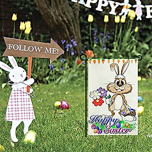 Easter Welcome Garden Flag 12×18 Inch Double Sided Bunny Flower Egg Outside Vertical Holiday Yard Flag