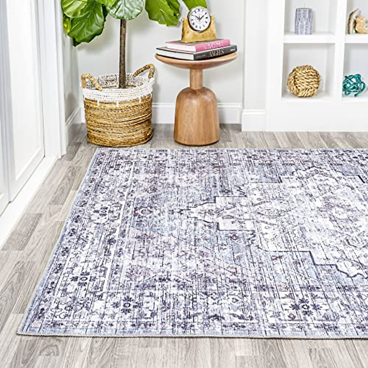 JONATHAN Y WSH102A-3 Didim Boho Gray Medallion Machine Washable Indoor Bohemian Transitional Area Rug,High Traffic,Kitchen,Living Room,Backyard,Non Shedding,3 X 5,Gray/Purple
