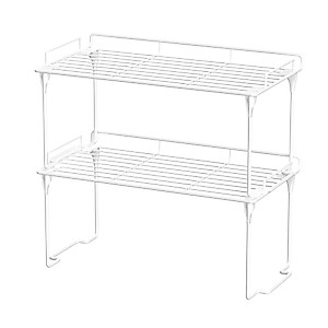 iPEGTOP Stackable Cabinet Shelf Organizers, Set of 2 Kitchen Countertop Cupboard Storage Rack, Pantry Stand Shelves Space Saving for Kitchen, Bedroom, Bathroom, White