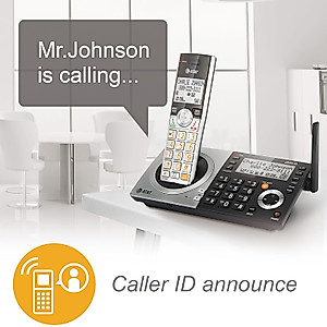 AT&T CL83507 DECT 6.0 5-Handset Cordless Phone for Home with Dual Keypad Base, Answering Machine, Call Blocking, Caller ID Announcer, Intercom and Long Range, Silver/Black