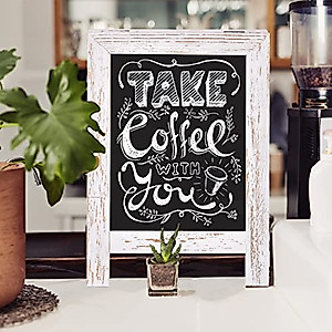 Umtiti Tabletop Chalkboard Sign, Double-Sided White Solid Pine Wood Framed Standing Chalkboard, 8.7×12.6" Small Kitchen Countertop Memo Board Décor for Home, Café, Bar, Wedding(SMHB-WH-2232A)