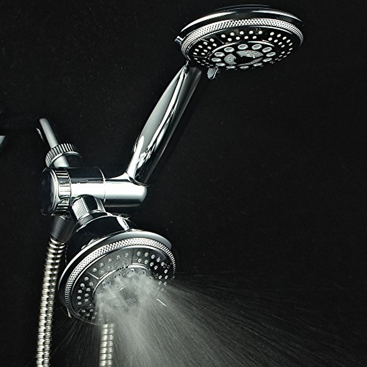Hydroluxe 1433 Handheld Showerhead & Rain Shower Combo. High Pressure 24 Function 4" Face Dual 2 in 1 Shower Head System with Stainless Steel Hose, Patented 3-way Water Diverter in All-Chrome Finish