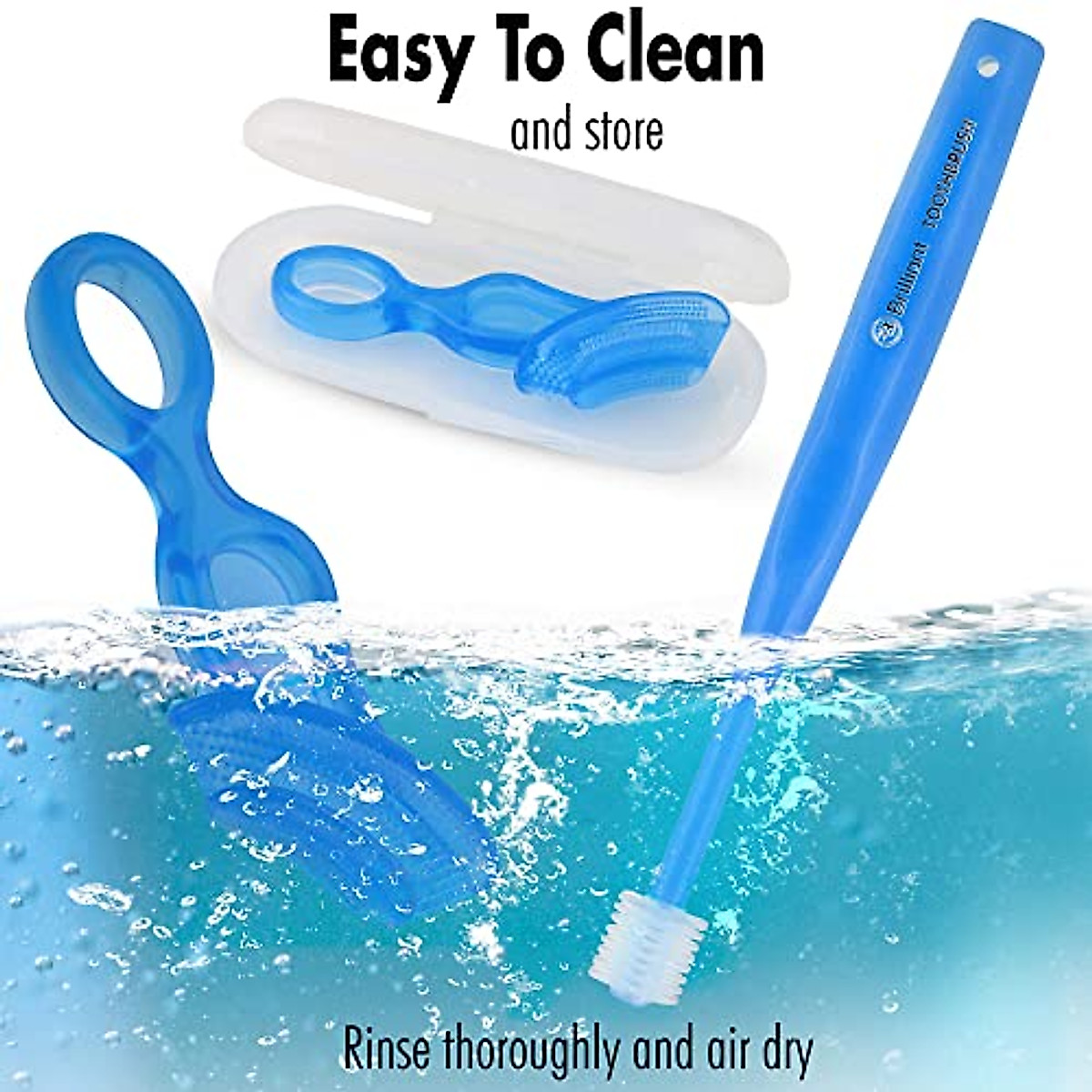 First Teeth Oral Care Kit by Brilliant Oral Care- Set has Baby's 1st Teether-Brush, Brilliant Baby Toothbrush and 2oz Spry Xylitol Tooth Gel, Infants Age 4 Months Old and Up, Baby Must Haves, Blue