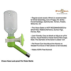 Choco Nose Patented No-Drip Dog Water Bottle/Feeder for Dogs/Cats and Other Small-Medium Sized Animals - for Cages, Crates or Wall Mount. 10.2 Oz. Mess Free Leak-Proof Nozzle 16mm. Apple Green (C590)