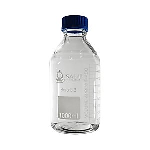 USA LAB 2000 ML Round Media Bottle with GL45 Screw Cap, Clear 3.3 Borosilicate Glass Bottles for Scientific Solution Storage, Multi Purpose Science Labs Solvent Container