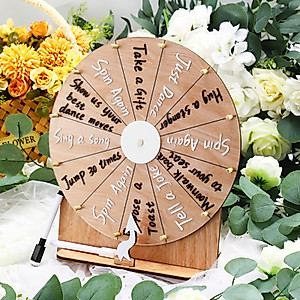 Memorywuu Wedding Game Spinning Wheel 11.4 Inch Erasable Spin The Wheel Game Prize Wheel Spinner with Stand for Wedding Engagement Party Family Games Baby Shower(Wood Color)