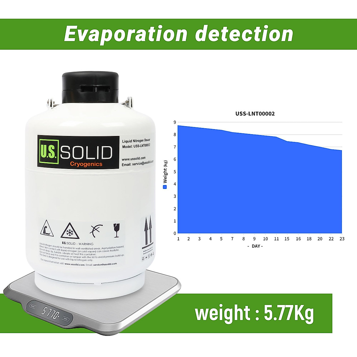 U.S.SOLID 6L Cryogenic Container Liquid Nitrogen Tank Semen Dewar with 6 Canisters Carry Bag