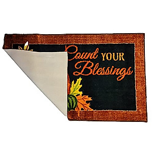 Nourison Welcome Fall Accent Rug, Polyester Hand Carved Plush Cut Pile, 18 x 30 Inches, Harvest Pumpkin, Sunflower, Leaves Design for Autumn and Thanksgiving Decorating