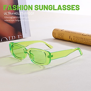 Przene Retro Rectangle Sunglasses Vintage Small Square Sun Glasses UV Protection for Women Men Standard Green