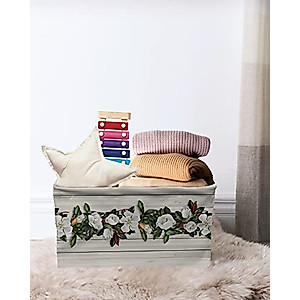 Storage Cubes Organizer with Handles, Magnolia Flowers Plant on Wooden Plank Storage Bins Fabric Collapsible Storage Baskets for Shelf Closet Nursery Cloth Organizers Box 1pcs-15x11x9.5in