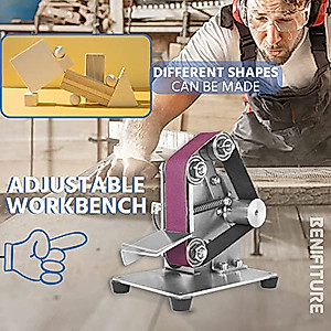 Benifiture Mini Belt Sander with 15PCS Abrasive Belts, 7-Speed Adjustable Electric Knife Apex Edge Sharpener, Micro Bench Polisher Kits, with Polishing Wheel & Wax, DIY Woodworking Metal Knife Plastic