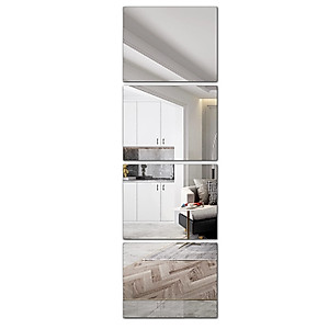 PETAFLOP Full Length Mirror Tiles, 4Pcs 14x11 Inch Glass Full Body Wall Mirror for Home Gym Bedroom Living Room Closet Door Dorm
