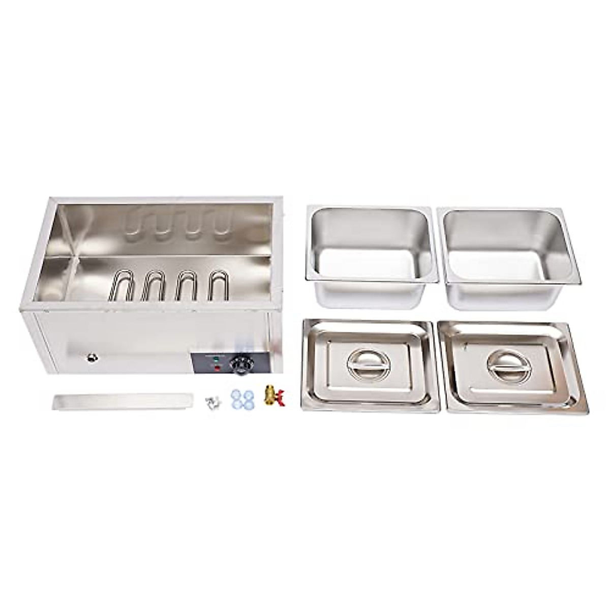 2-Pan Countertop Food Warmer, 110V/60Hz 850W Steam Table Stainless Steel Food Warmer 30° to 85° Adjustable Buffet Server Food Warmer Canteen Buffet Steam Heater for Catering and Restaurants