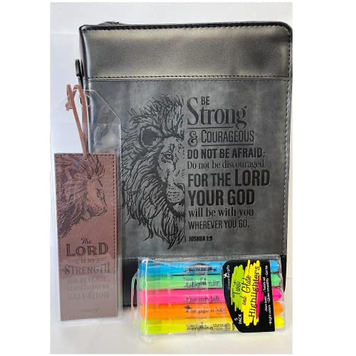 DecorBona Bible Case for Men - Bible Case and Accessories Religious Gift Set for Men, Bible Cover, Highlighter and Bookmark, Christian Gifts for Men