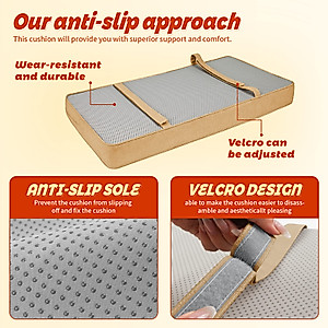mudilun Bench Cushion for Indoor/Outdoor with Velcro Non-Slip Patio Furniture Cushions Durable Thickened Piano Chair Pads for Window Shoe Kitchen Dining Room Cushions (30x14x3, Khaki)