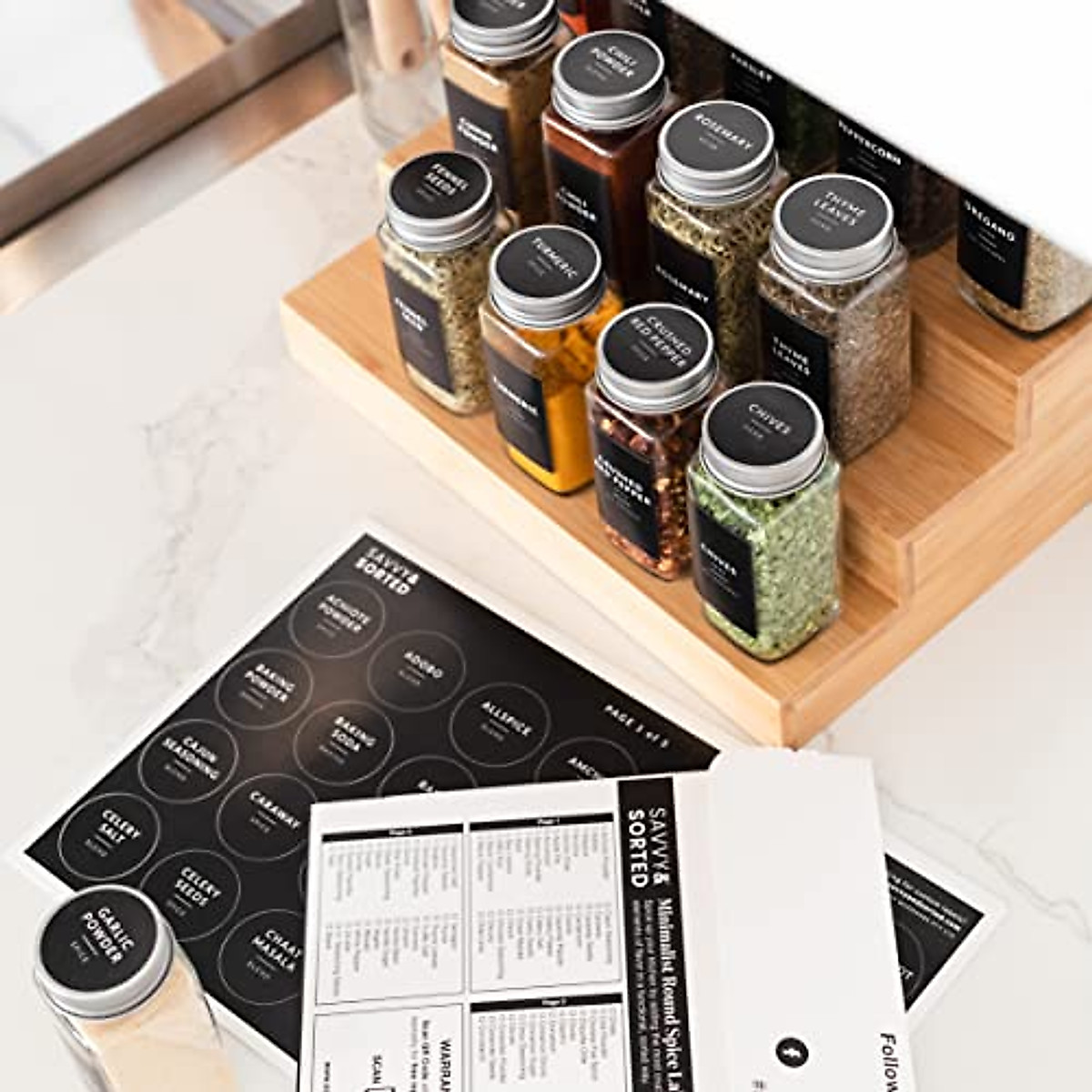 Black Round Spice Labels for Lids - 140 Minimalist Spice Jar Labels for Spice Containers - Waterproof Kitchen Labels for Spice Jars - Spice Organization Labels Herb Seasoning Pantry Labels Spice Rack