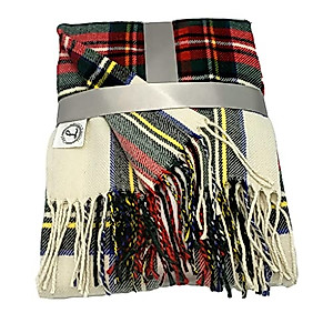 CHEF L HOME & KITCHEN Plaid Throw Blanket: Lightweight Throw Blanket- Lap Blanket - Throw Blanket with Tassels - 60" x 50" All-Season Blanket - Multipurpose Blanket - Gift Ready (Red/Ivory Plaid)