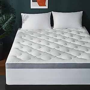 Powdion Pillow Top Mattress Topper Queen, Soft Plush Cooling Down Alternative Mattress Topper Queen for Back Pain,Thick Mattress Pad Bed Topper with 8-21" Deep Pocket