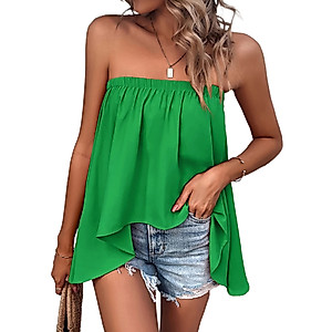 SOFIA'S CHOICE Women's Ruffle Hem Strapless Tube Top Casual Sleeveless High Low Flowy Blouse Shirts Green Medium