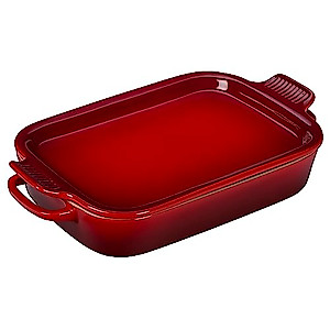 Le Creuset Stoneware Rectangular Dish with Platter Lid, 14 3/4" X 9", Cerise