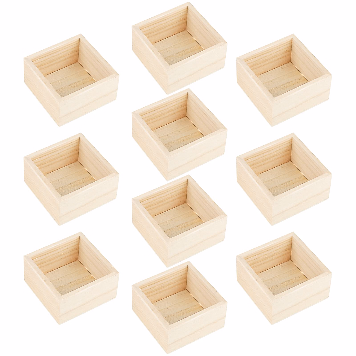 Aodaer 10 Pieces Wooden Box Unfinished Small Platane Wood Box 4 x 4 x 2.2 Inch Rustic Treasure Box Decorative Craft Organizer Storage Box for Crafts, Collectibles, Succulents, Desktop Drawer Decor