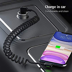 AICase 90 Degree Coiled Charging Cable,Right Angle Design Gaming LED Cord 6ft/1.8m Elastic Nylon Cable,Charge and Sync for Phone XS/XS Max/XR/Phone X/8/8 Plus/7/7 Plus, Pad Pro Air 2 and More