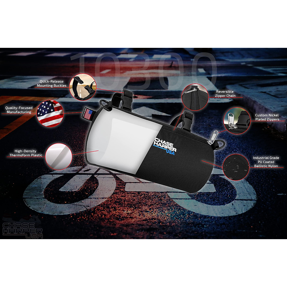 Chase Harper USA Bicycle Barrel Bag - Water-Resistant, Tear-Resistant, Industrial Grade Ballistic Nylon with Universal Mounting System - Black