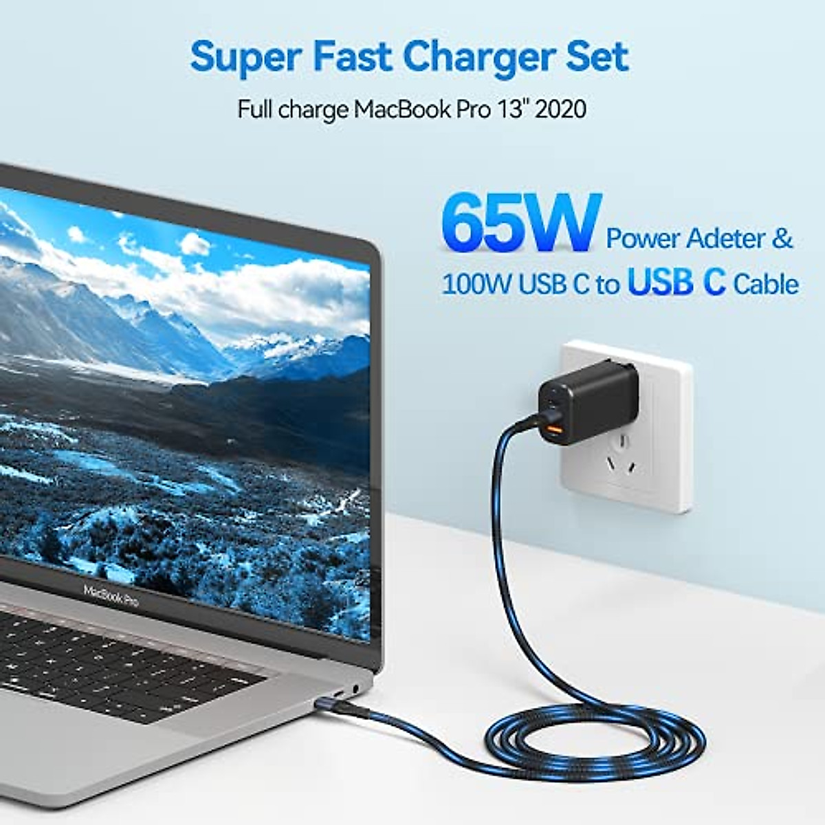 USB C Charger 65W, Deegotech GaN II PD3.0(PPS) Fast Charger for MacBook, 3-Port Foldable Plug USB C Charging Station Compatible with MacBook Pro/Air, iPad Pro, Laptop (with USB C to C Cable 6.6ft)
