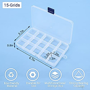 COSICS Rhinestone Organizer Storage Box, 4PCS 15-Grid Small Clear Plastic Jewelry Case, Empty Container Dividers for Nail Art Craft Accessory, Display Holder for Fishing Tackle, Bead, Charms, Sewing