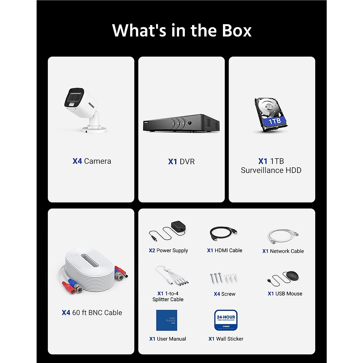 ANNKE 8CH 3K Lite AI DVR with Human/Vehicle Detection, H.265+ Surveillance Security Camera System with Audio and 4pcs 1080P Security Cameras with Dual Light, IP67, Color Night Vision, 1TB Hard Drive