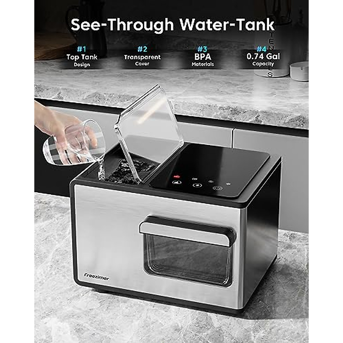 Freezimer Dreamice X3 | Nugget Ice Maker Machine Countertop Sonic Ice Kid Friendly | Pebble Ice Maker Chewable Soft Ice | Self Cleaning | 40lbs/24h