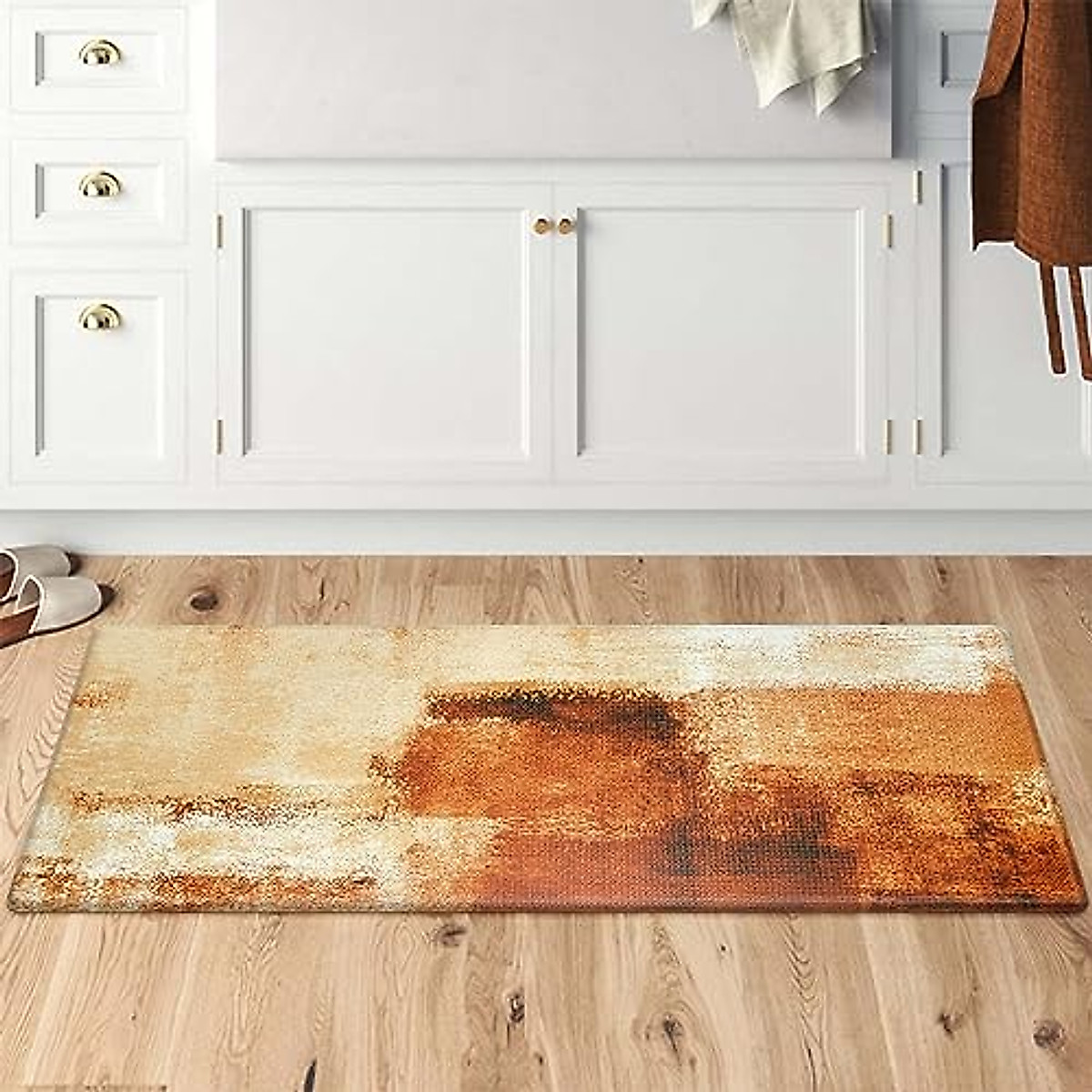 KIMDOE Boho Kitchen Rugs and Mats 2PCS Cushioned Anti Fatigue Kitchen Mat Non-Skid Waterproof Kitchen Runner Rug Ergonomic Comfort Standing Mat for Home Decor,Floors,Office,Laundry,Abstract Orange