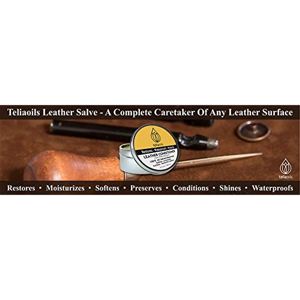 Teliaoils Leather Conditioner - Natural Clear Leather Repair Care Balm for Any Kind- Waterproofing Leather Salve Restorer, Softener & Protector - for Upholstery, Furniture, Shoes, Sofa & More